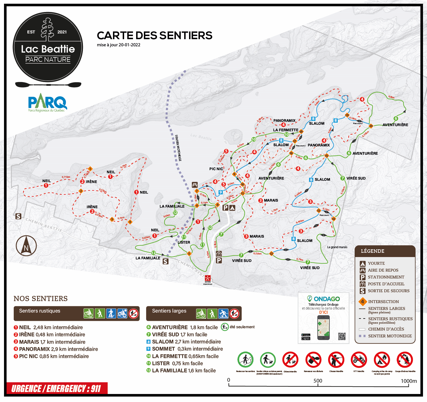 Carte des sentiers — Parc du Lac Beattie — Municipalité du Canton de gore